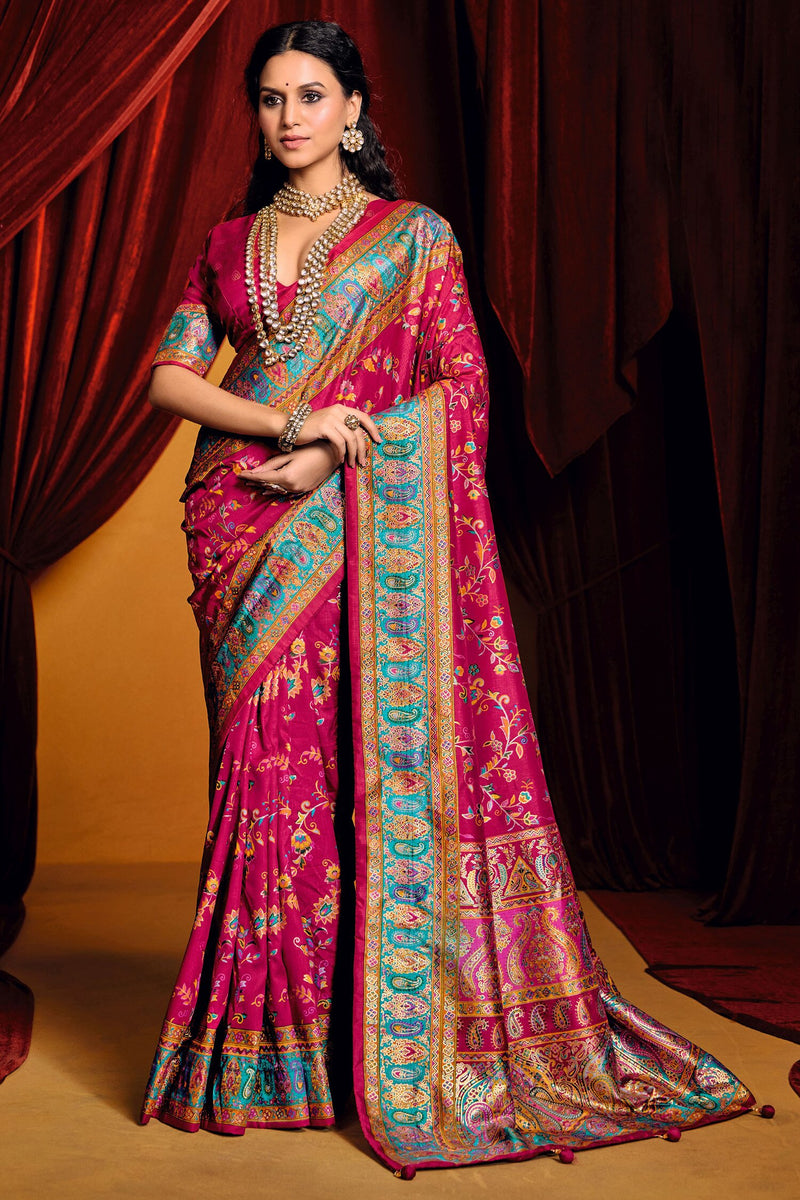 Buy Rani Pink Tussar Silk Saree From Designer Lehenga Choli