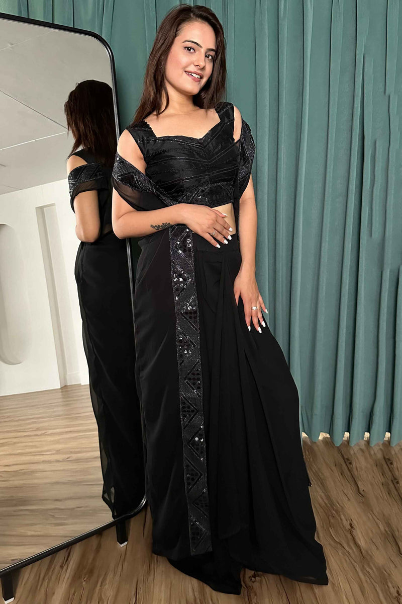 Buy Black Georgette Skirt Choli With Koti From Designer Lehenga Choli