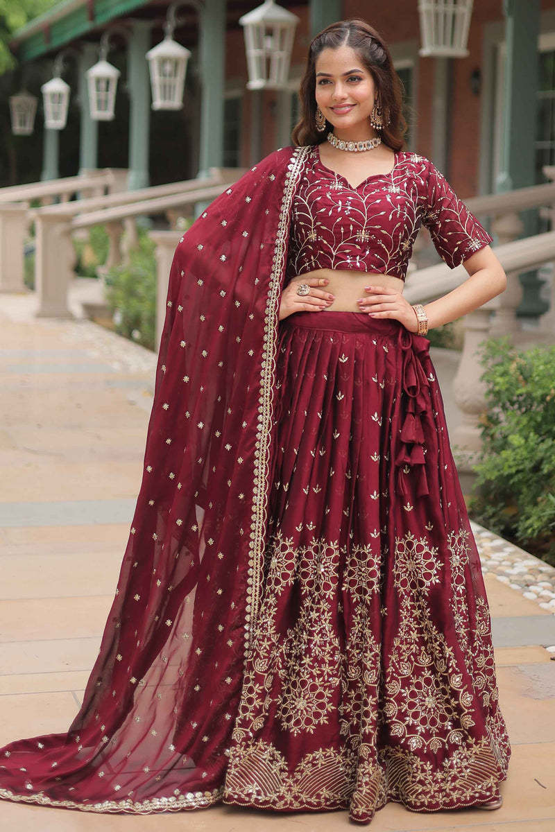 Buy Maroon Silk Wedding Wear Lehenga Choli From Designer Lehenga Choli