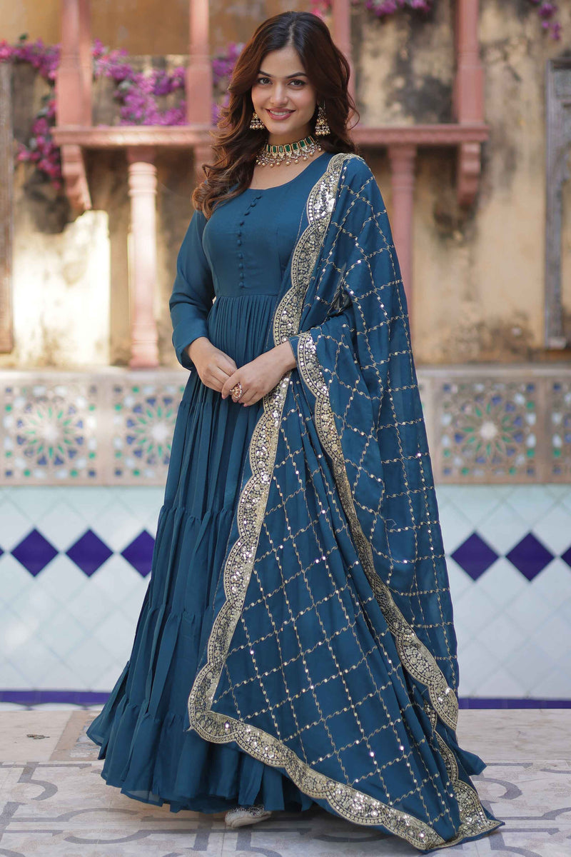 Buy Teal Blue Georgette Event Wear Gown From Designer Lehenga Choli