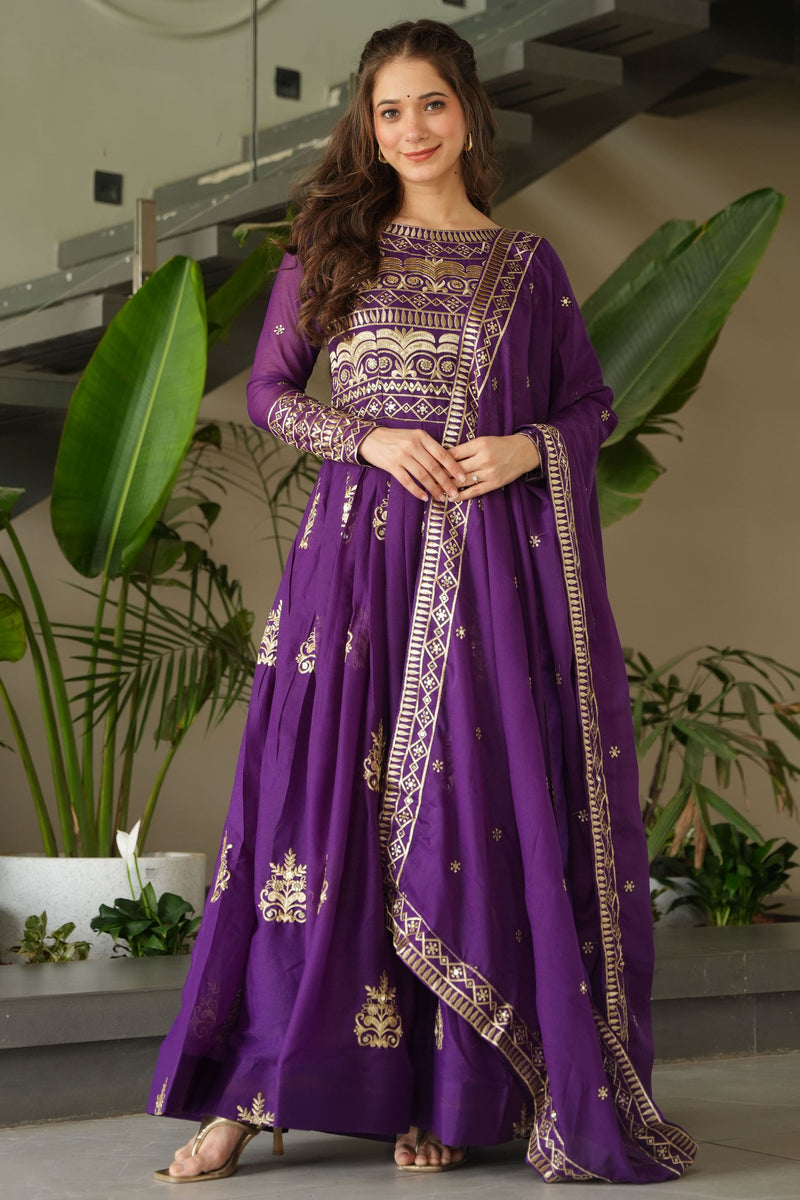 Buy Purple Sequins Chinon Event Wear Gown With Dupatta From DLC ...