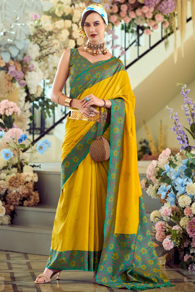 Buy Yellow Silk Haldi Wear Saree From Designer Lehenga Choli