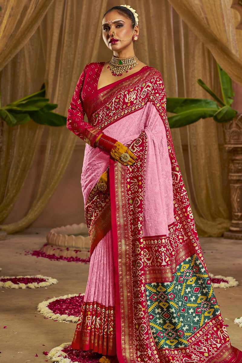 Buy Pink Tussar Silk Event Wear Saree From Designer Lehenga Choli